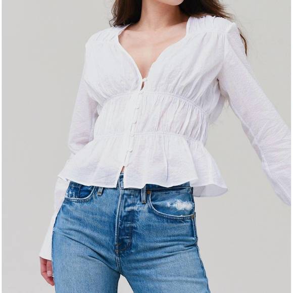 Frame Denim | Tops | New Frame Ruched Vneck Blouse In Blanc | Poshmark